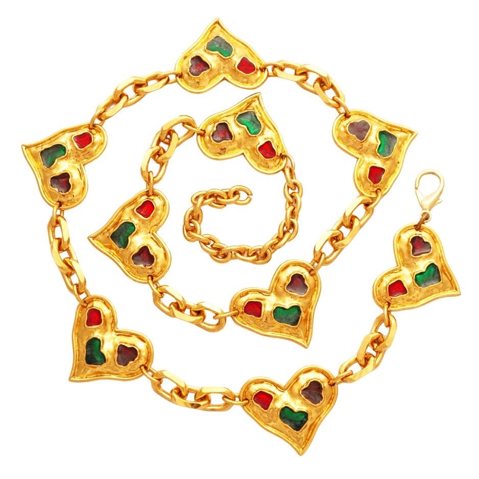 Rare Gilded Heart Chain Link Statement Necklace/Belt By Edouard Rambau ...
