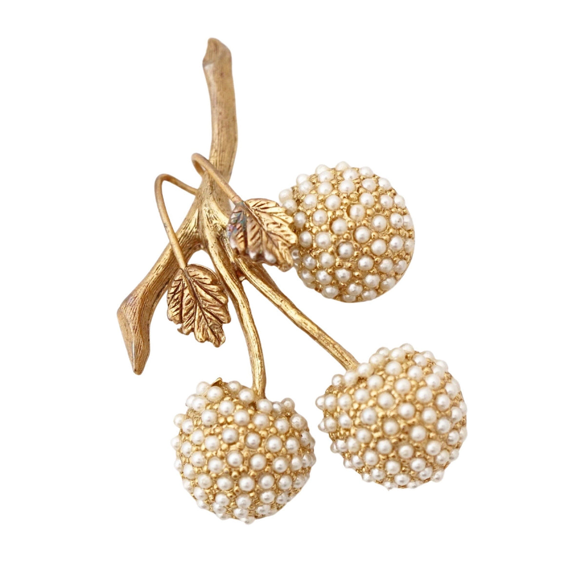Antique Gold and Seed Pearl Pavé Cherry Brooch, 1960s – Stylemined