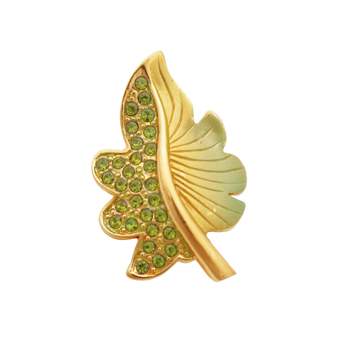 Dainty Enamel and Rhinestone Leaf Brooch By Joan Rivers, 1990s – Stylemined