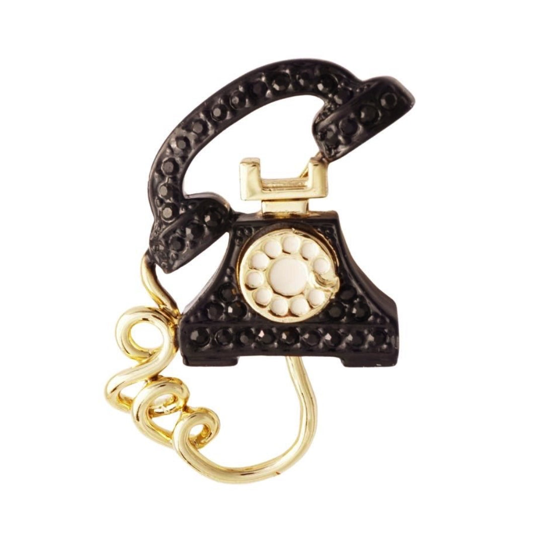 Figural Black Enamel Rotary Telephone Brooch By Danecraft, 1990s ...