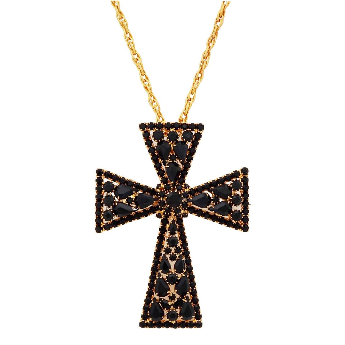 Jet Rhinestone Juliana Cross Statement Necklace or Brooch By DeLizza ...
