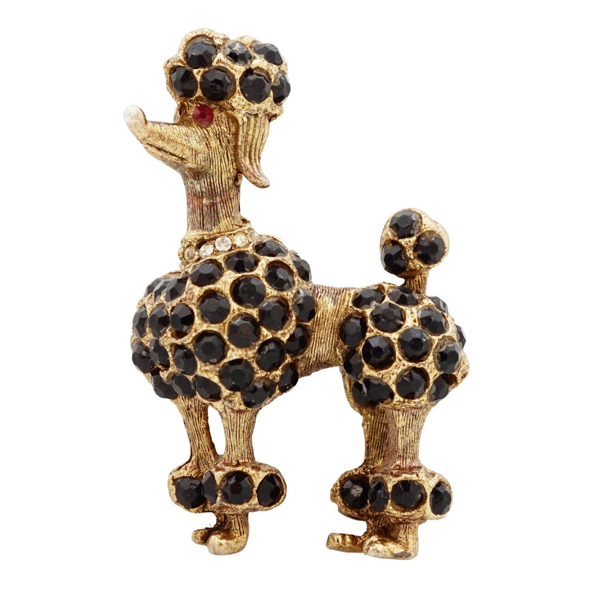 Antique Gold Poodle Brooch With Black Rhinestones By BSK, 1960s ...