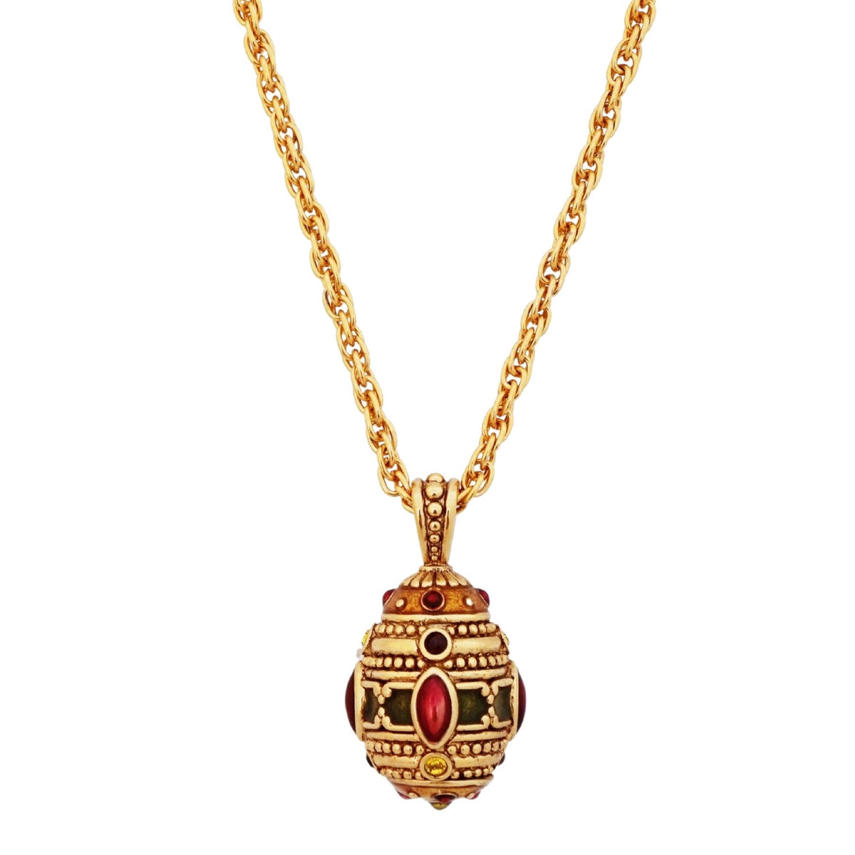 Etruscan Style Gold & Enamel Faberge Egg Pendant Necklace By Joan Rive ...
