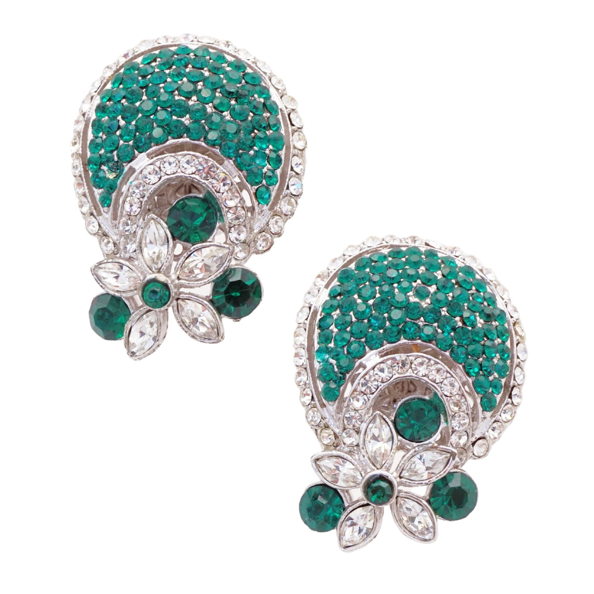 Emerald Crystal Pavé Floral Statement Earrings By Carlo Zini, 1980s ...