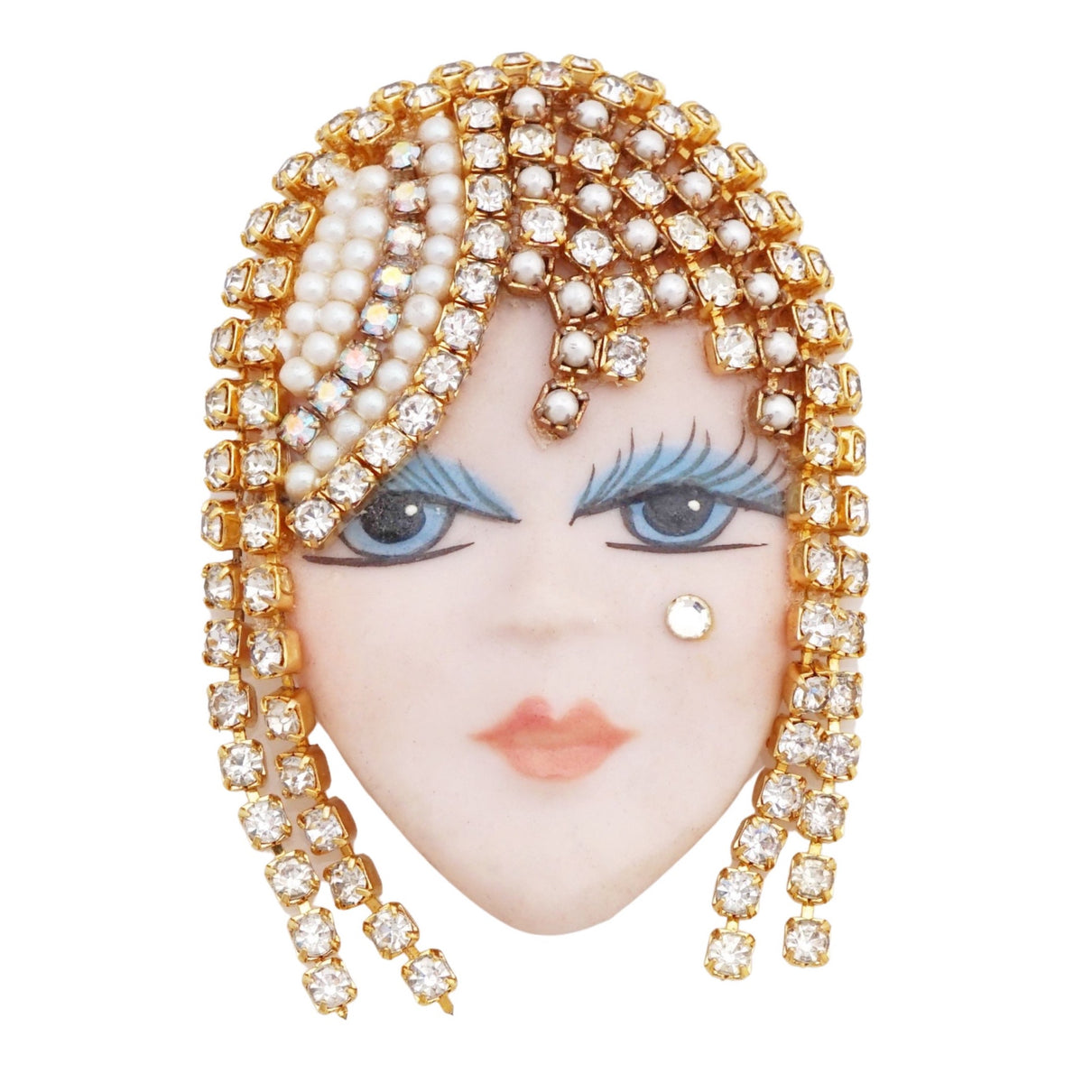 Porcelain Flapper Brooch With Crystal Headpiece By Beatriz, 1960s ...